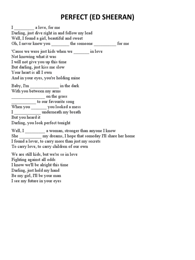 Perfect Lyrics PDF Download | PDF