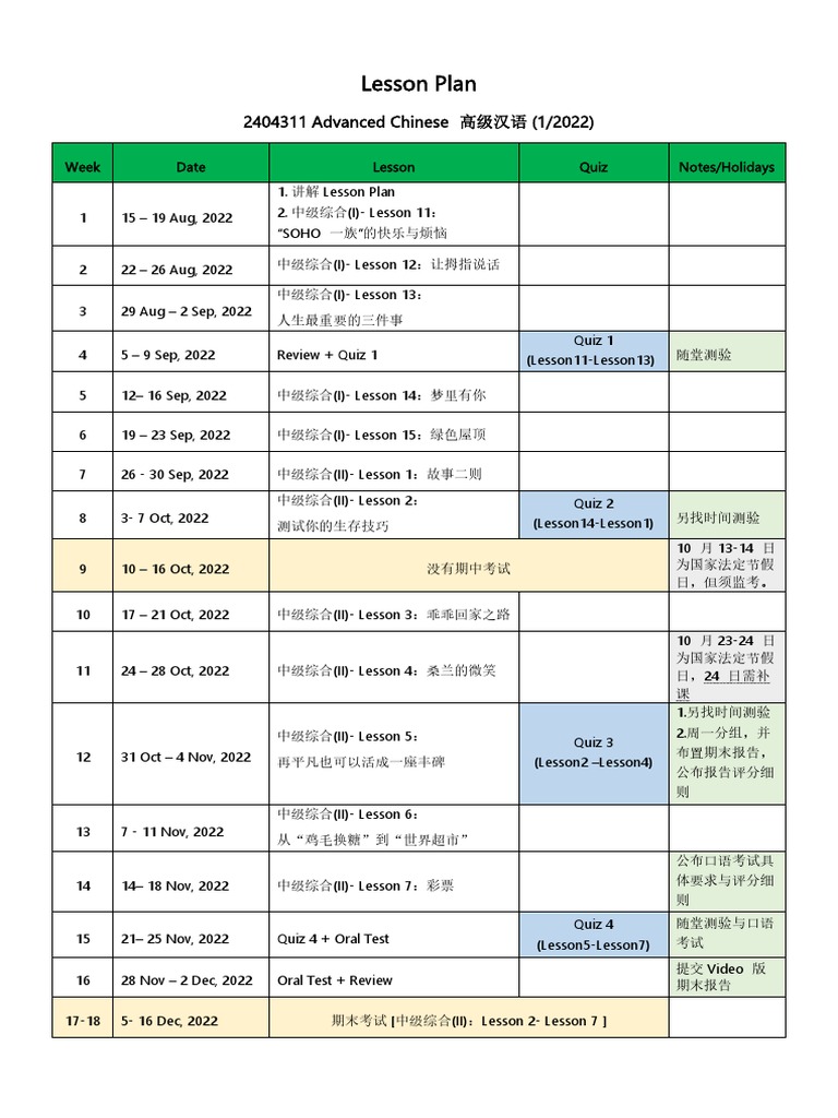 Lesson Plan จีนหลัก | PDF