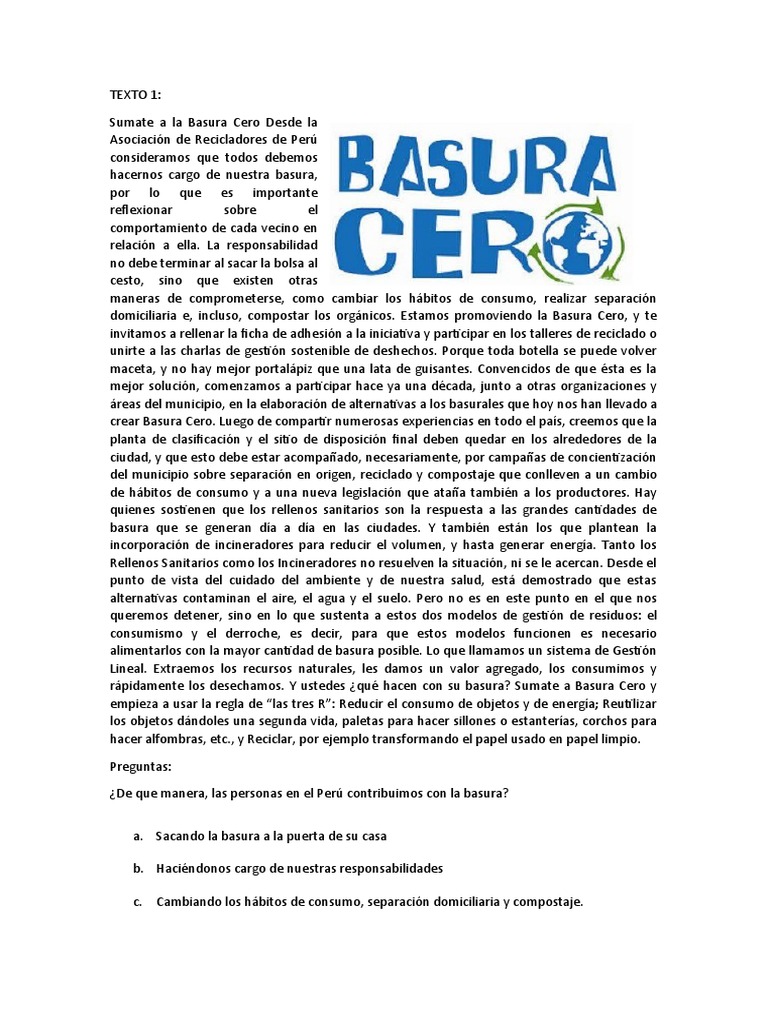 Comprension Lectora | PDF | Residuos | Reciclaje