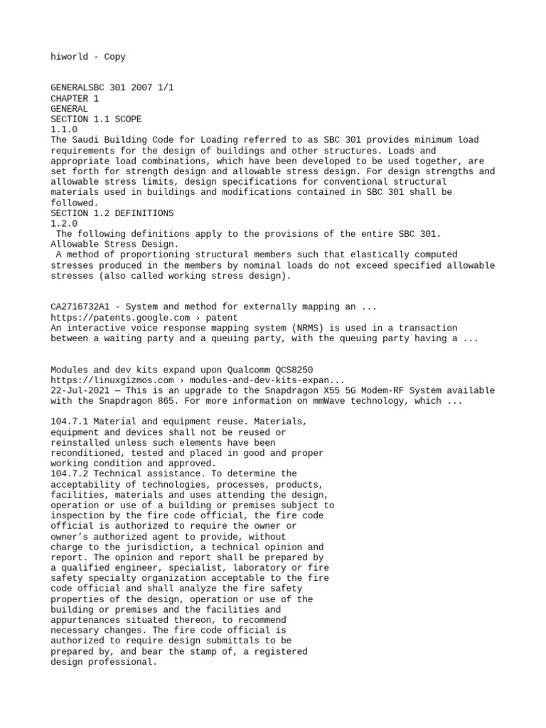 SBC 301 Saudi Building Code for Loading | PDF | Fire Safety | Stress ...