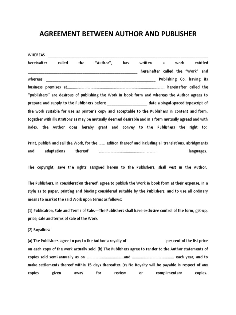 Agreement Between Author and Publisher | PDF | Copyright | Royalty Payment