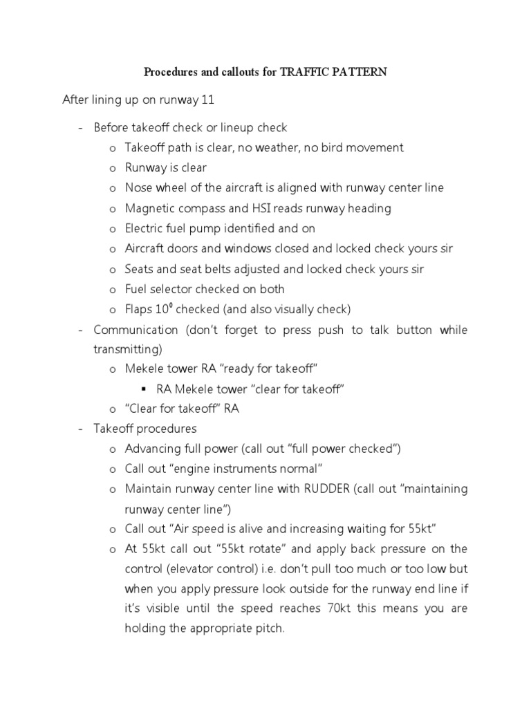 Procedures and Callouts For TRAFFIC PATTERN | Download Free PDF ...