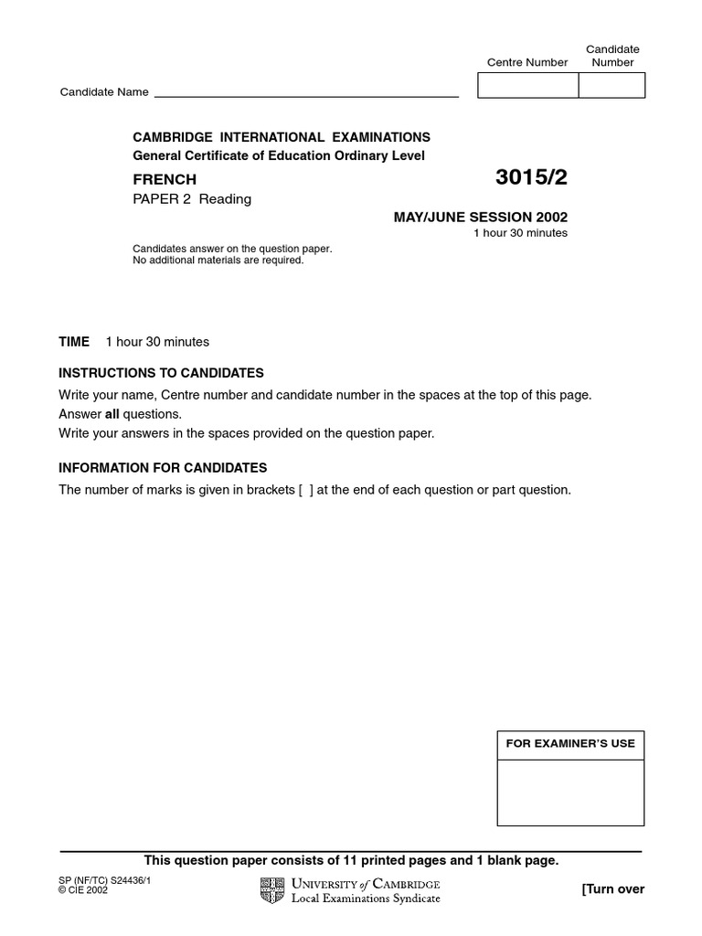 French: PAPER 2 Reading | PDF | Repas | Nourritures