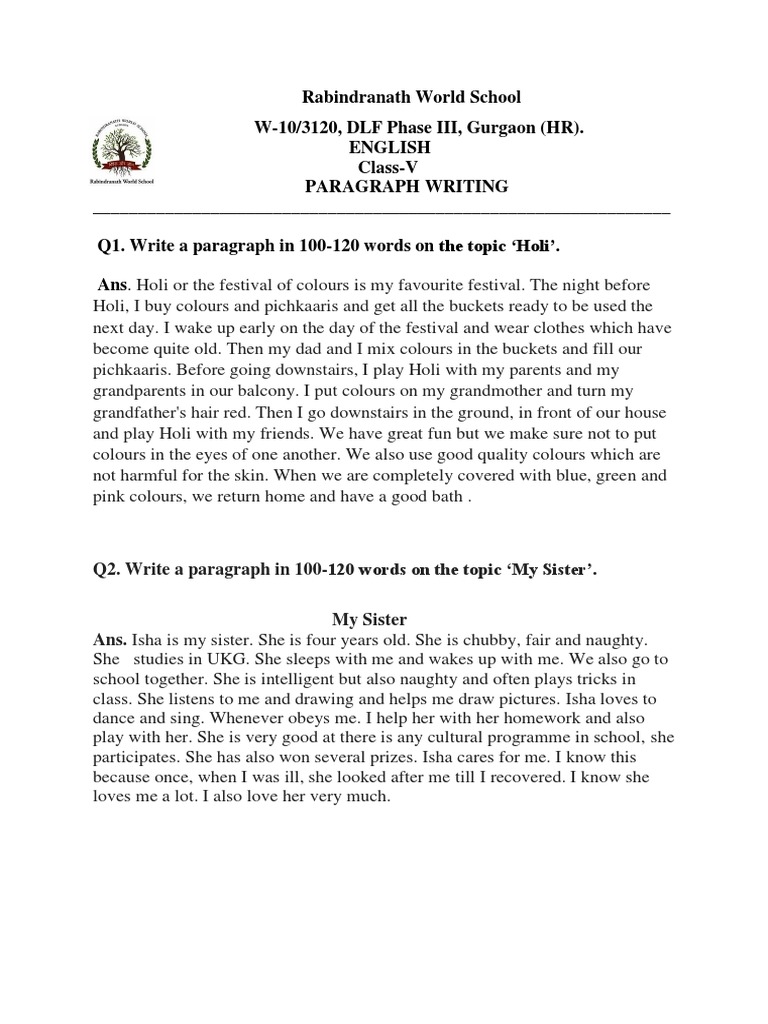 Class V - Paragraph Writing | PDF | Language Arts & Discipline