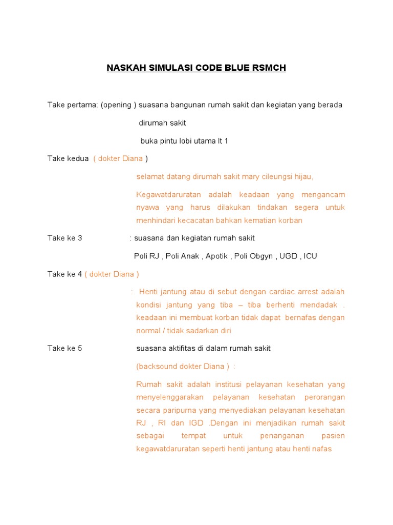 Naskah Simulasi Code Blue RSMCH | PDF