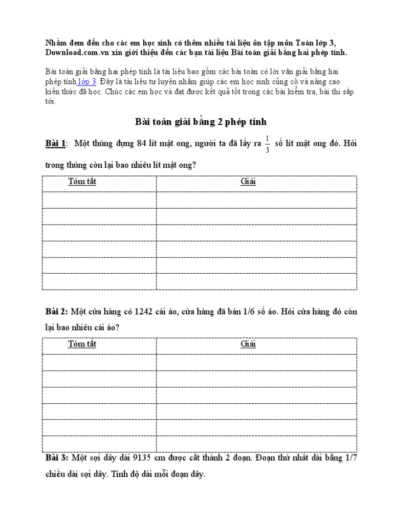 Bai Toan Giai Bang Hai Phep Tinh | PDF
