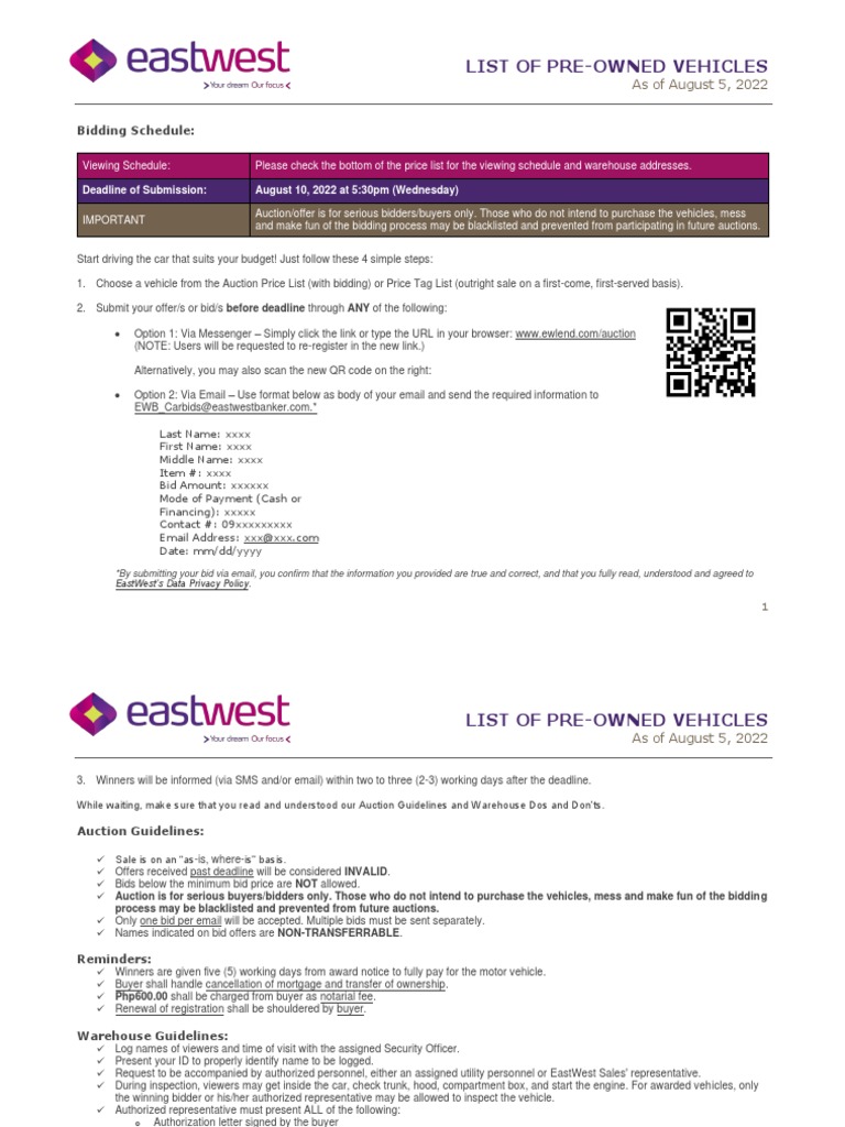 Pre-Owned Vehicles Auction Listing | PDF | Auction | Motor Vehicle ...