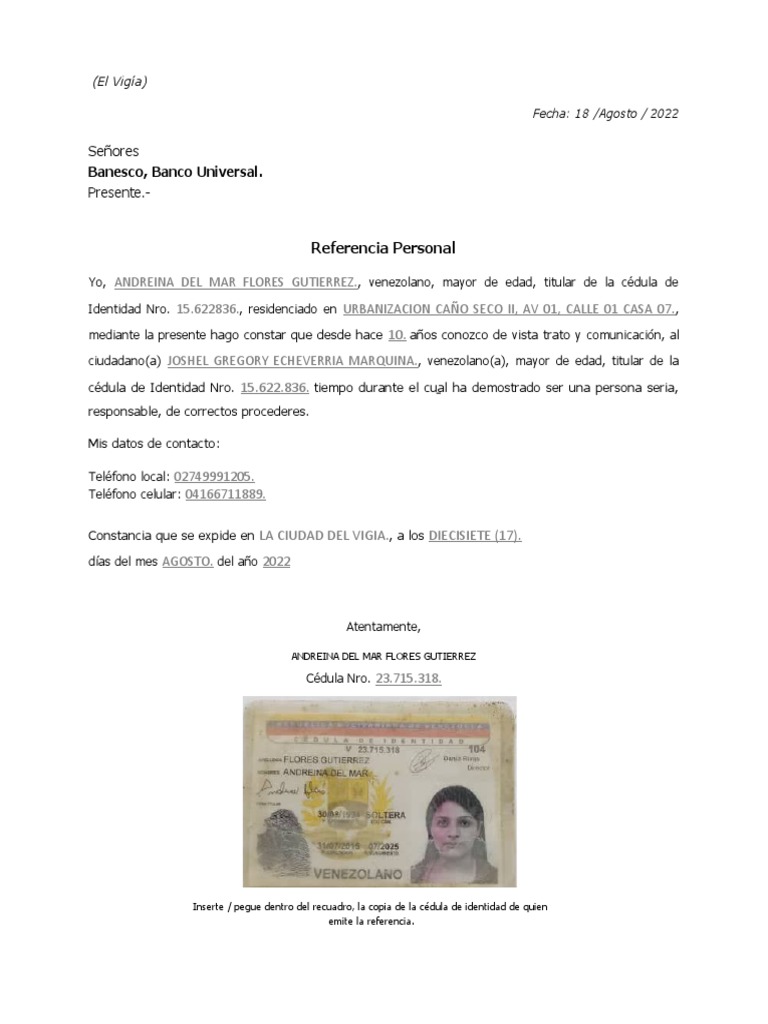 FORMATO DE Referencia Personal | PDF