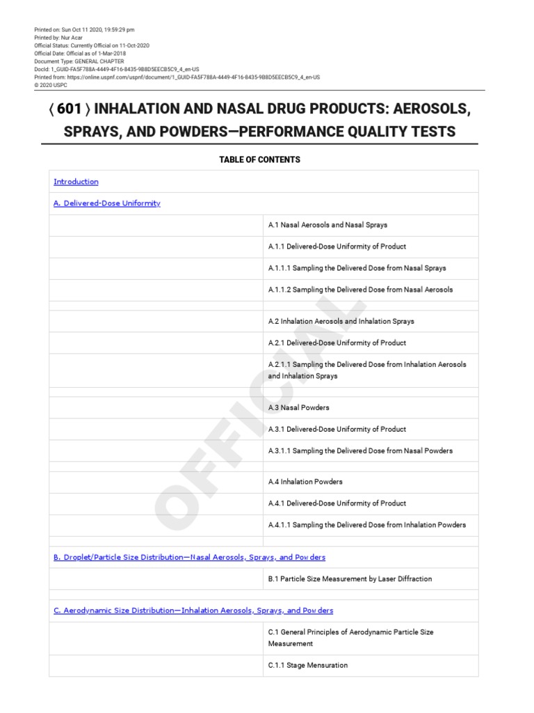 Usp 601 | PDF | Aerosol | Dose (Biochemistry)