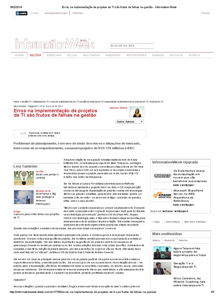 Erros Na implementaç%U00E3o de Projetos de TI s%U00E3o Frutos de Falhas ...