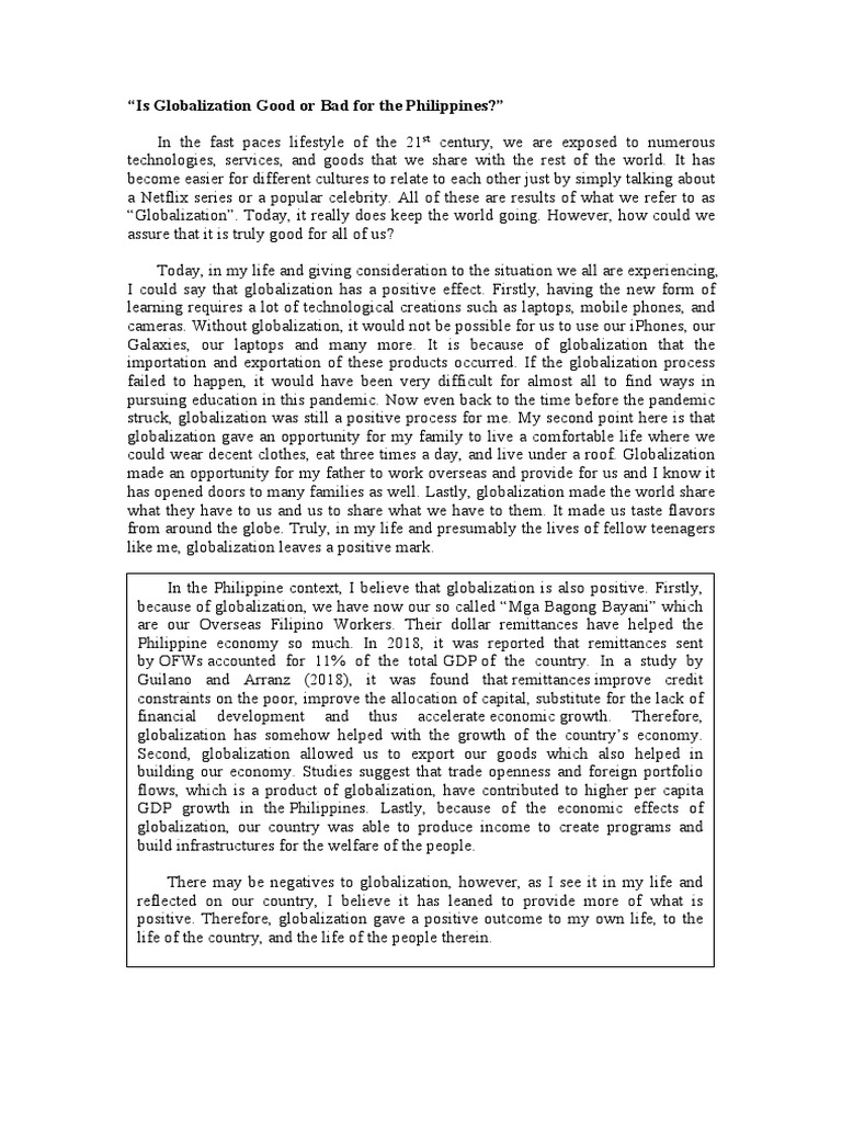 Globalization in The Philippines | PDF | Economic Growth | Globalization
