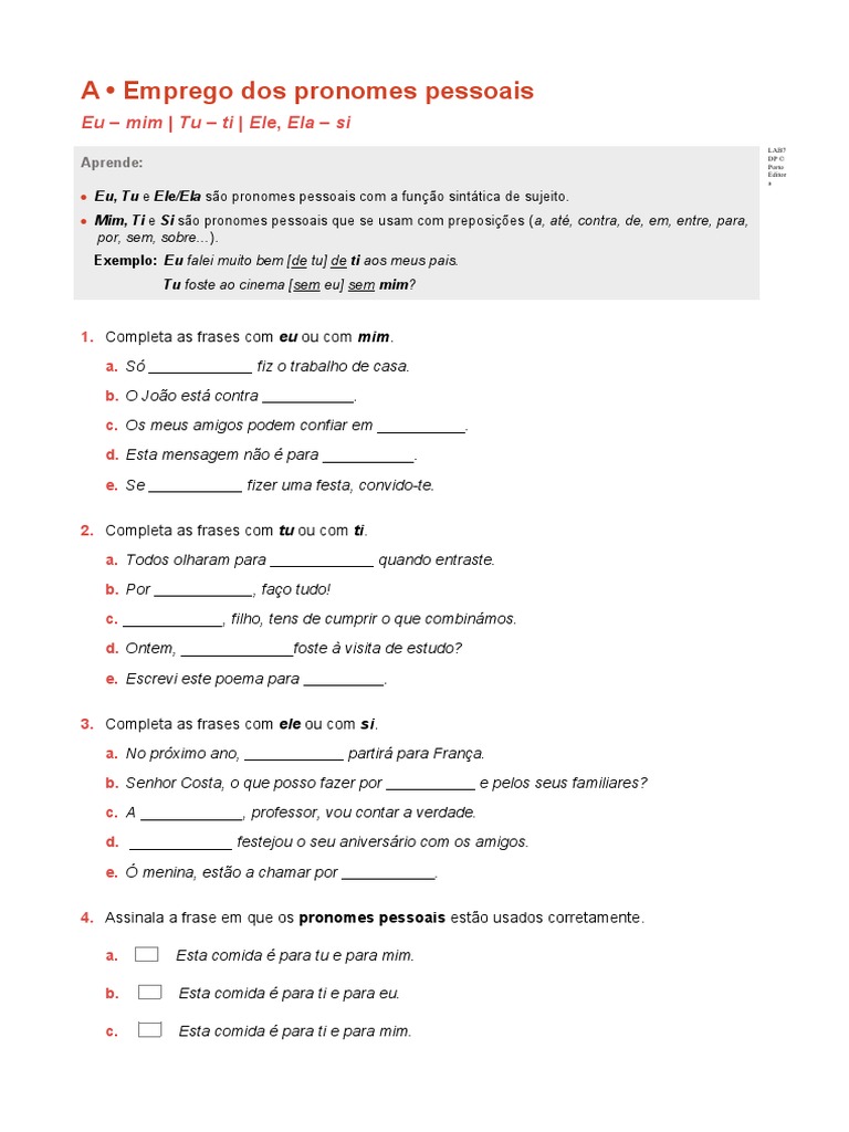 Pronomes Pdf Pronome Sintaxe