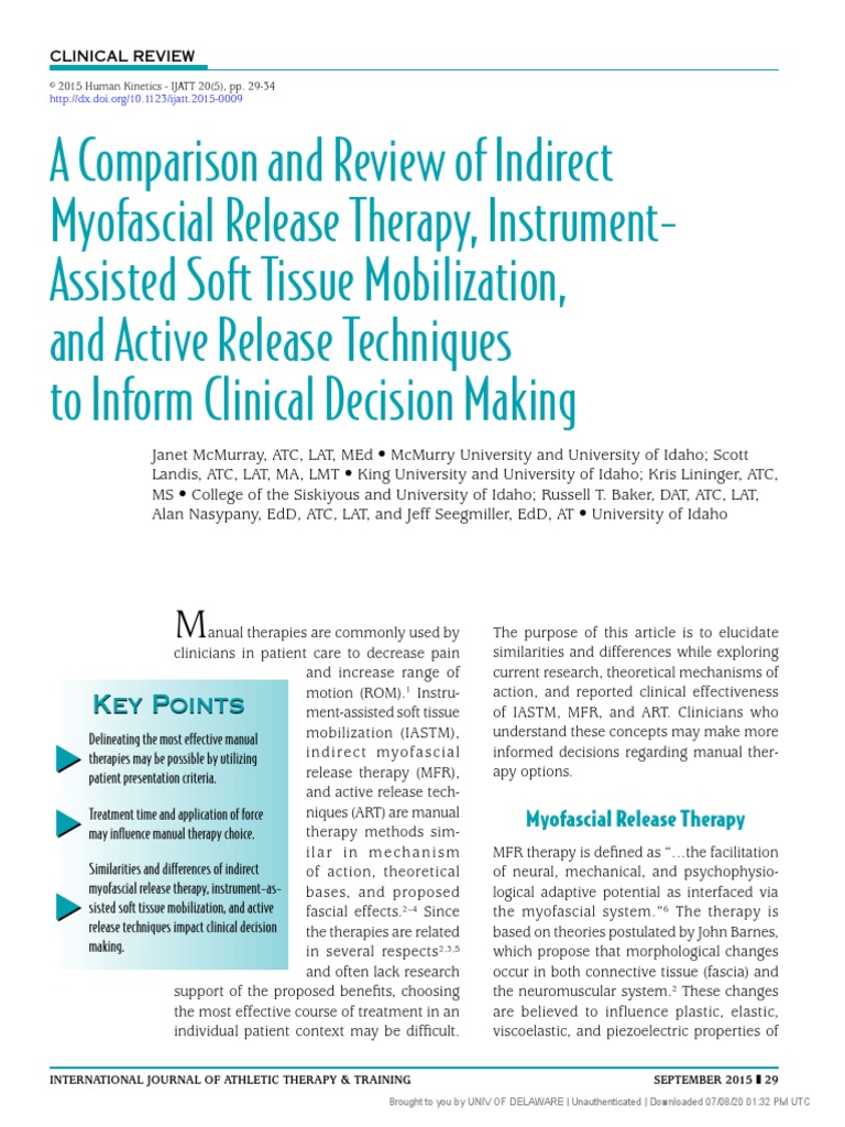 Comparison and Review of Indirect Myofascial Release Therapy, IASTM, and ART To Inform CDM | PDF ...