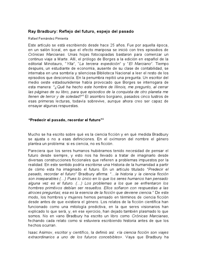Ray Bradbury: Reflejo Del Futuro, Espejo Del Pasado | PDF | Ray ...