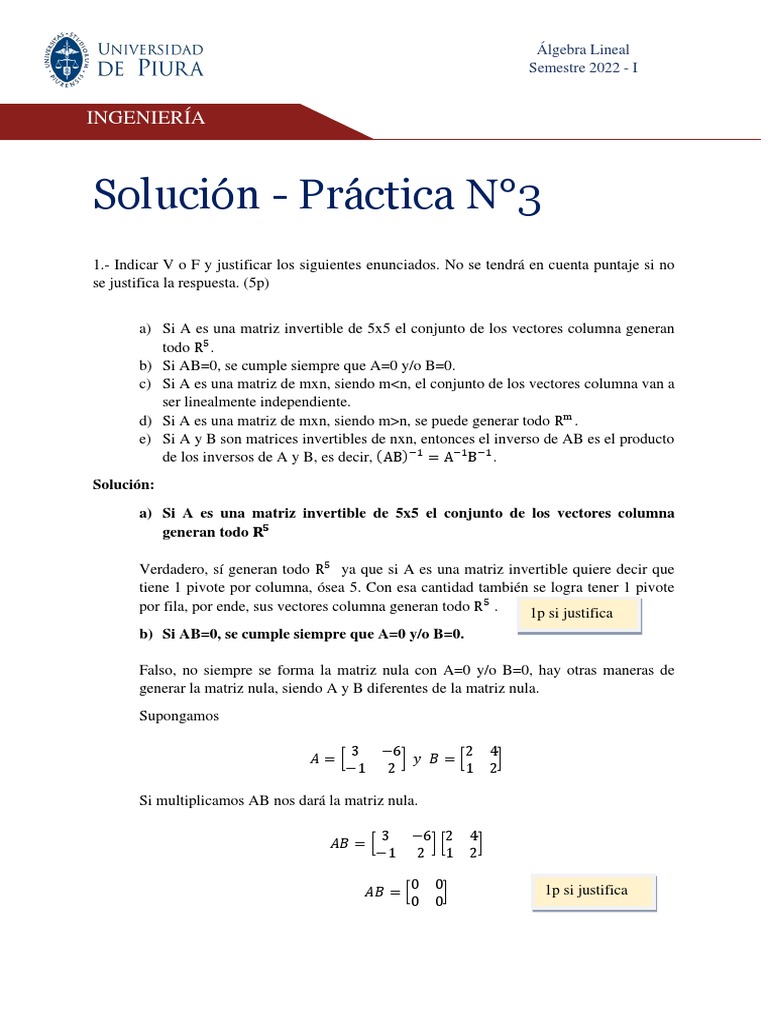 Solución PC N°03 | PDF | Matriz (Matemáticas) | Espacio vectorial