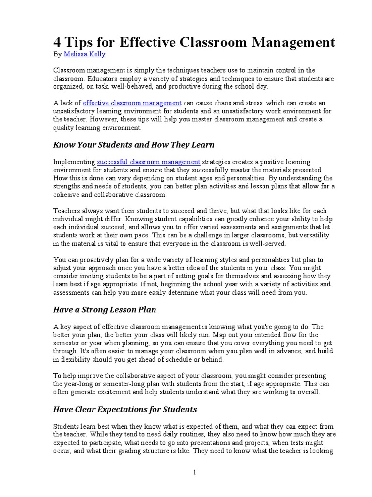 4 Tips For Effective Classroom Management | PDF | Classroom Management ...