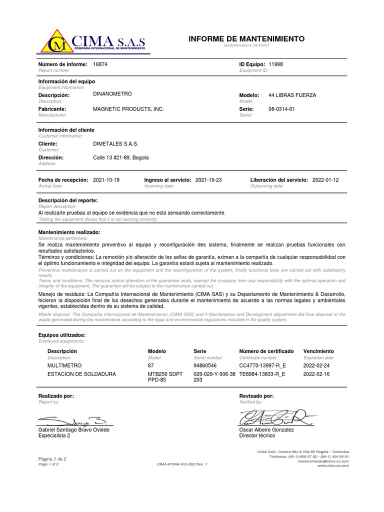 Informe de Mantenimiento | PDF