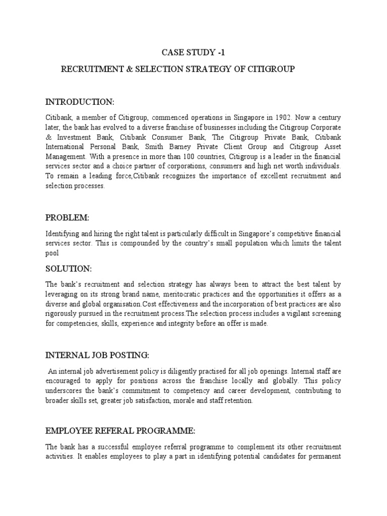 Case Study - 1 Recruitment & Selection Strategy of Citigroup | PDF ...