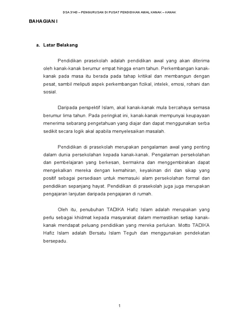 KERTAS KERJA TADIKA | PDF