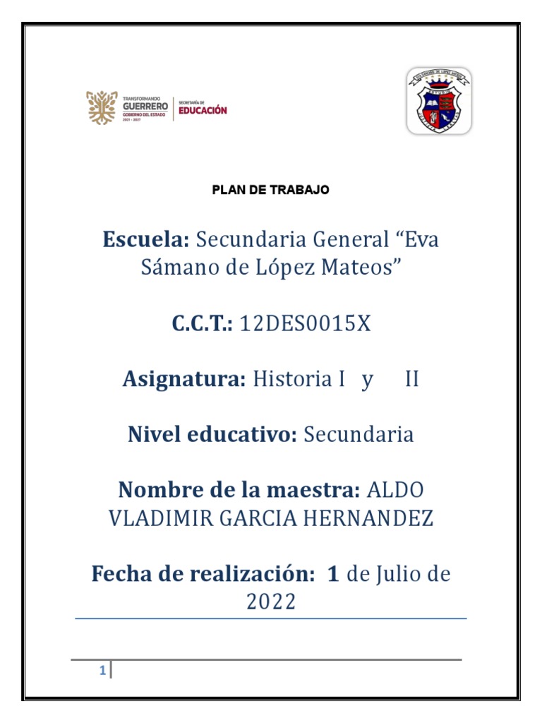 Plan de Trabajo Historia 1 y 2 Aldo 1 | PDF | Evaluación | Aprendizaje