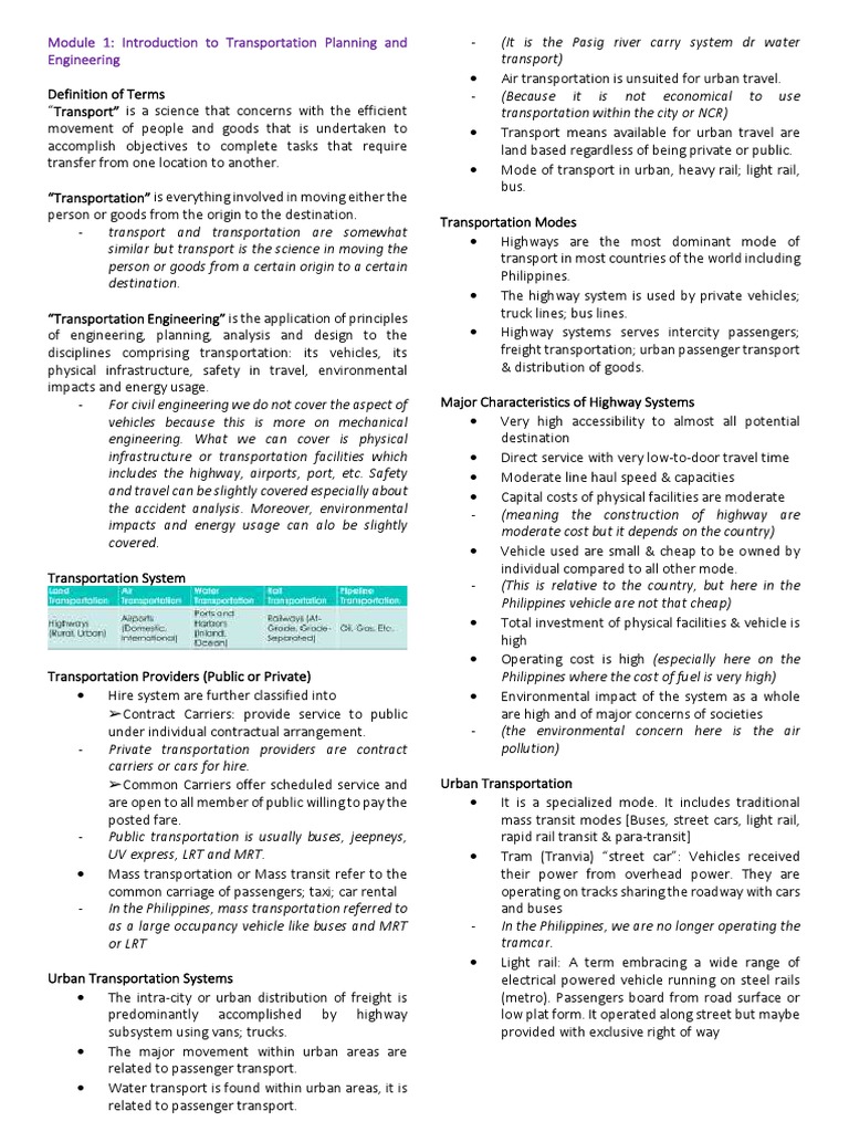 Transportation Engineering Notes | PDF | Transport | Public Transport