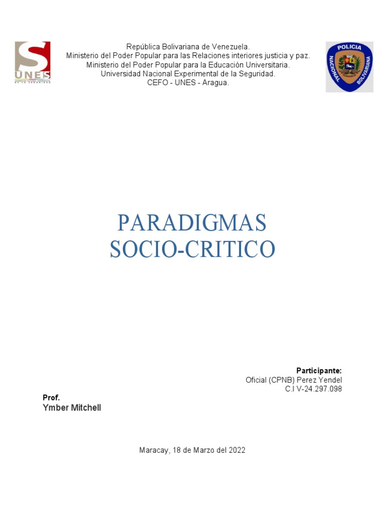 Ensayo Paradigmas Socio-Critico | PDF | Paradigma | Conocimiento