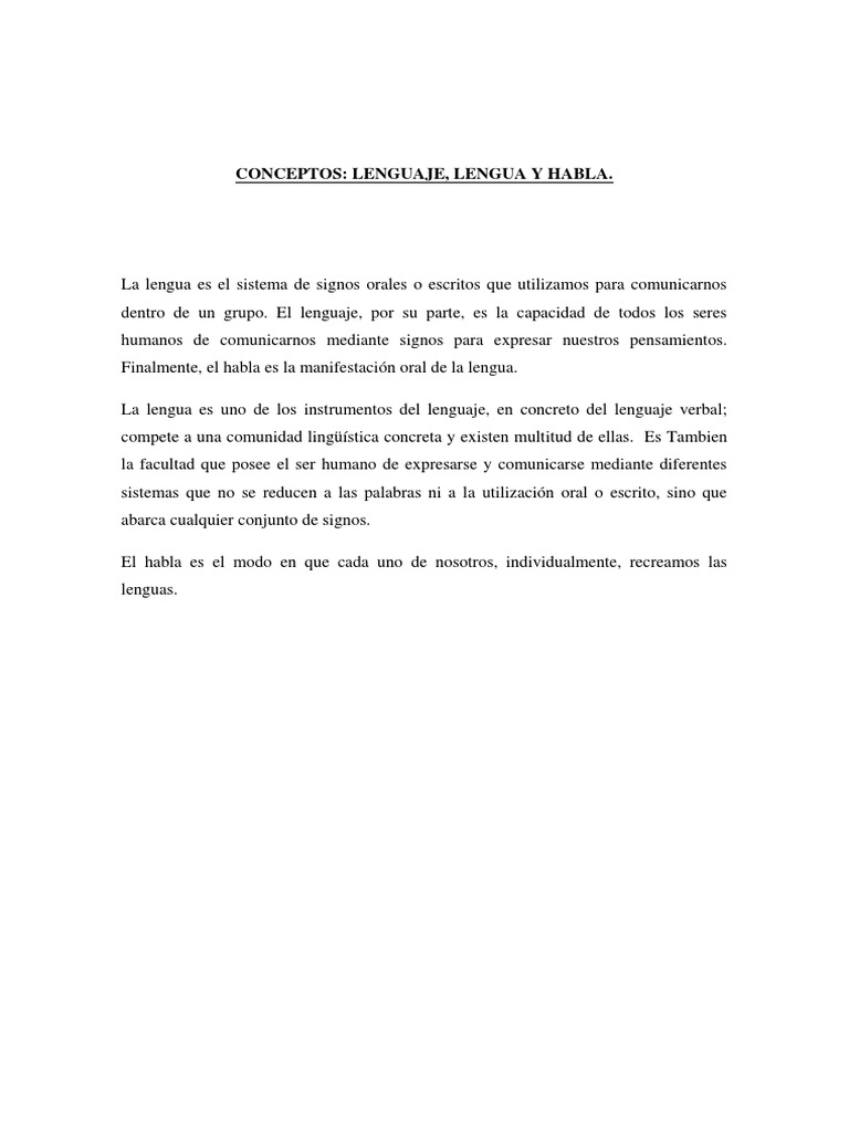 Lengua, lenguaje y habla: conceptos clave | PDF