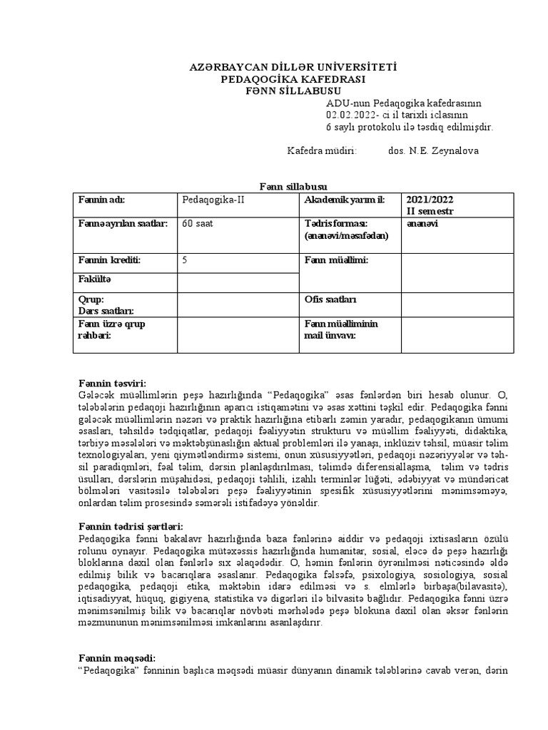 Ped-2 Sillabus 2021-22son | PDF