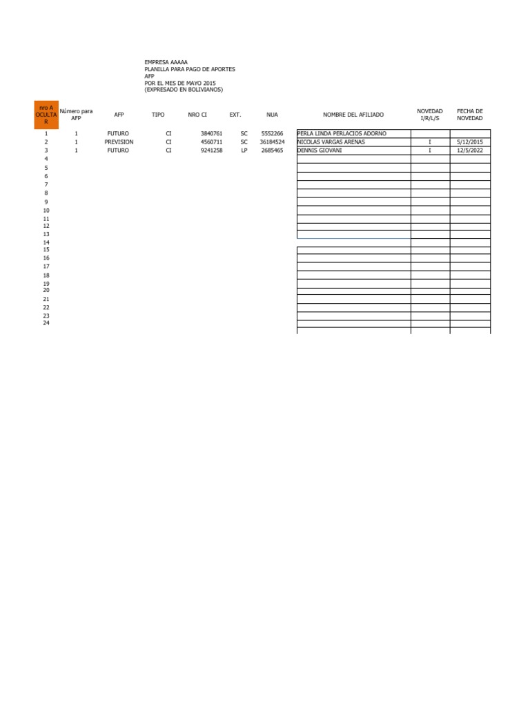 Formato PLANILLA AFP MODELO EXCEL+ | PDF