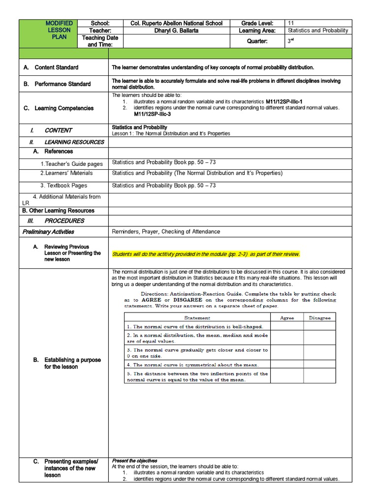 Q3 M3 Lesson 1 | PDF | Normal Distribution | Probability Distribution