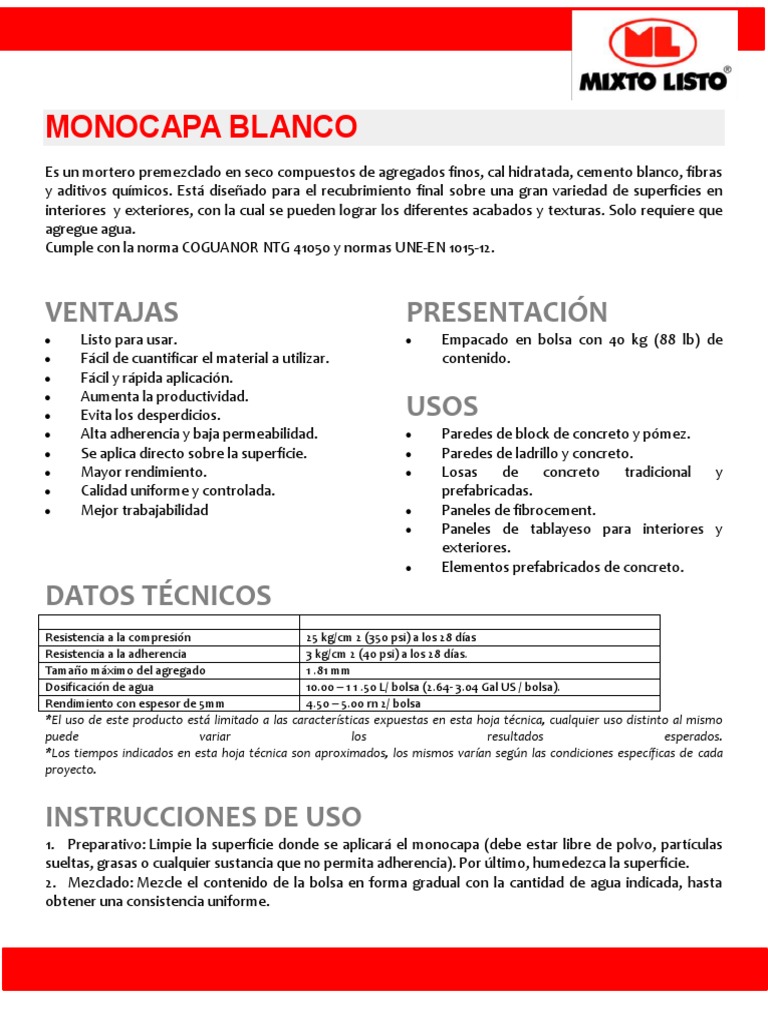 Monocapa Blanco | PDF | Hormigón | Materiales