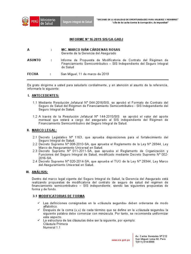 Informe Contrato Sis Indp | PDF | Condicion cronica | Póliza de seguros