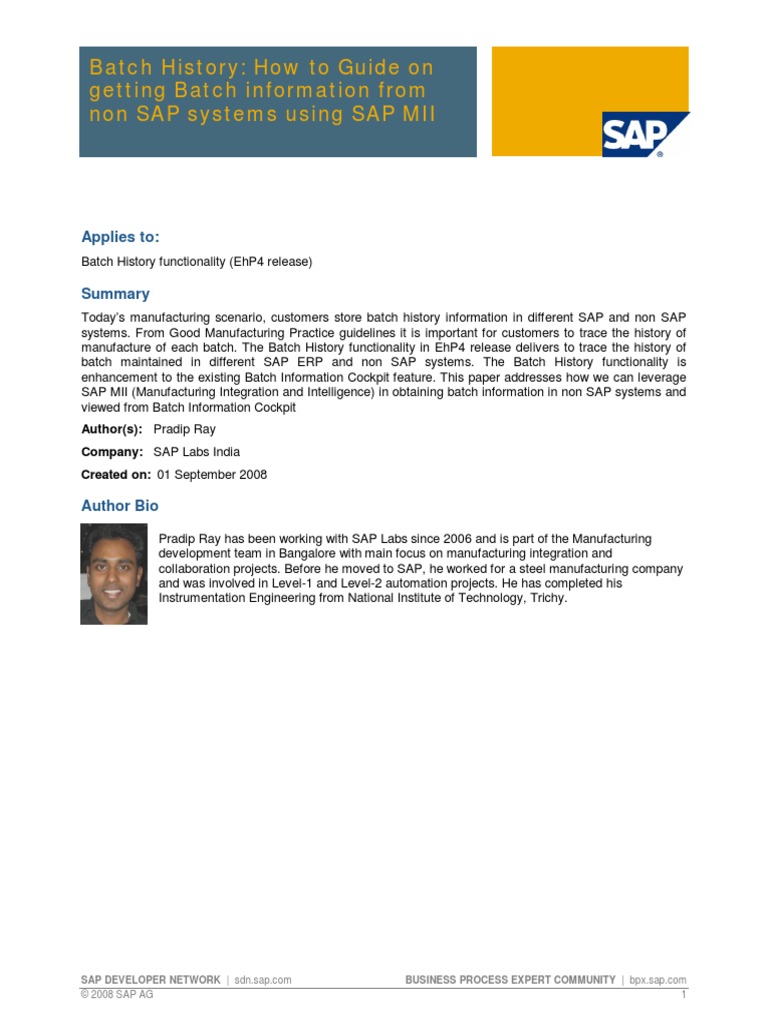 BM Batch Management Batch Information From Non SAP Systems Using SAP MII | PDF | Input/Output ...