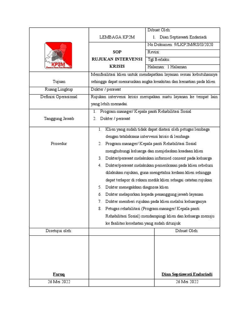Sop Rujukan Intervensi Krisis | PDF | Pengelolaan Keuangan & Uang ...