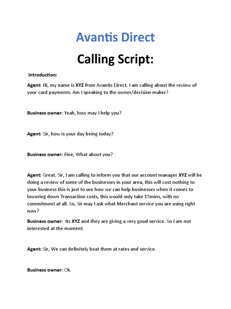 Script Template | PDF | Financial Services | Banking