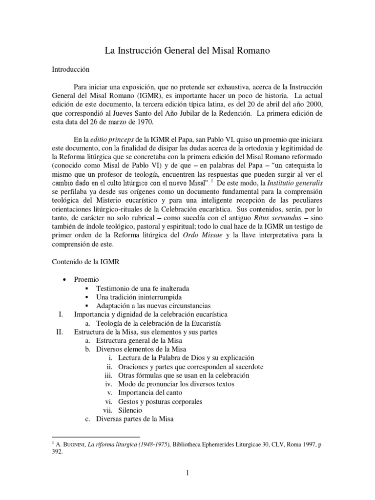 La Instrucción General Del Misal Romano | PDF | Misa (liturgia ...