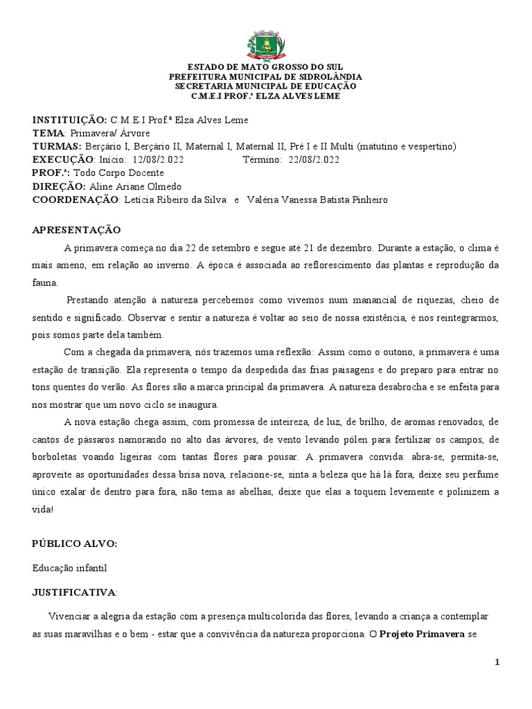 Projeto Primavera | PDF | Primavera
