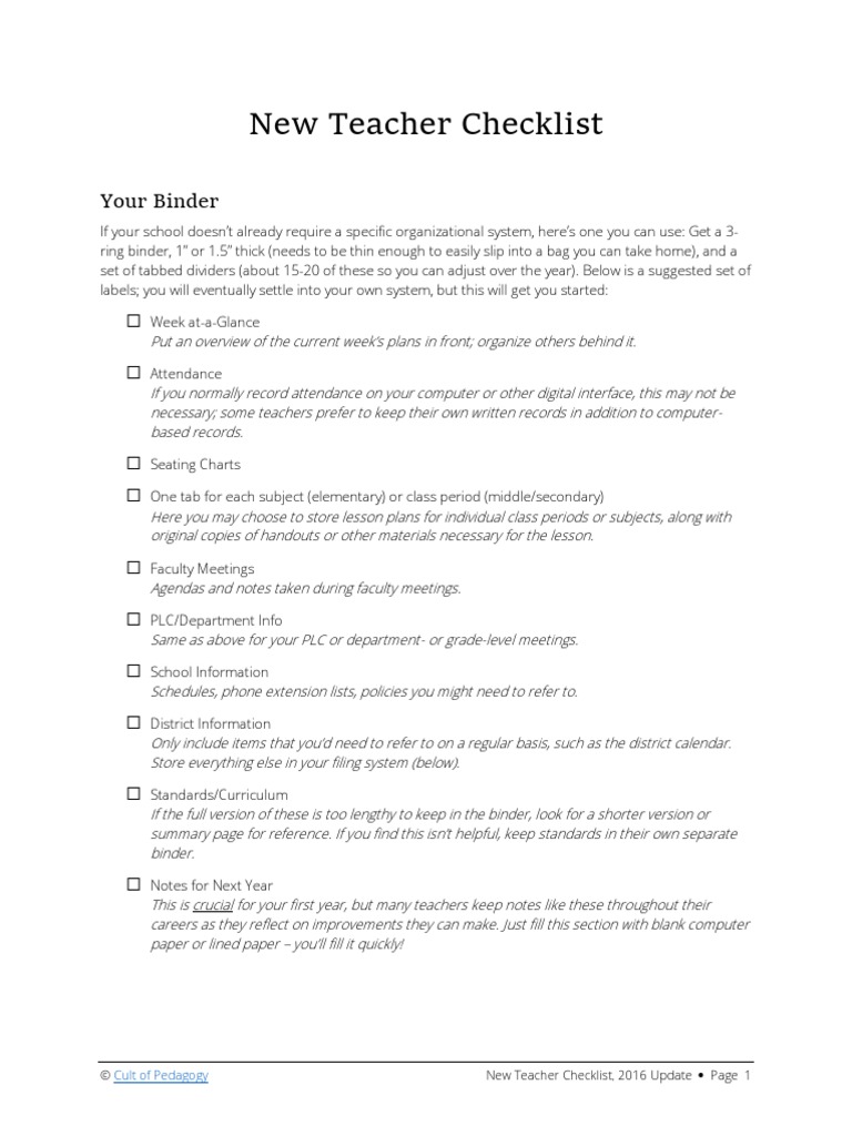 New Teacher Checklist 2016 | PDF | Classroom | Teachers