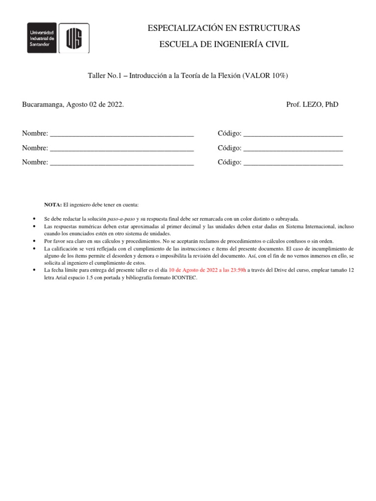 Taller 1 - v1 - Sub | PDF | Viga (Estructura) | Hormigón