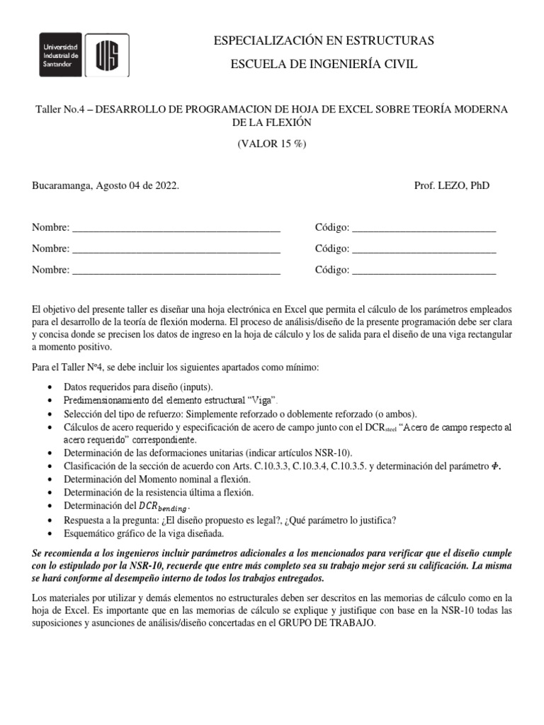 Taller 4 Sub | PDF | Viga (Estructura) | Doblar