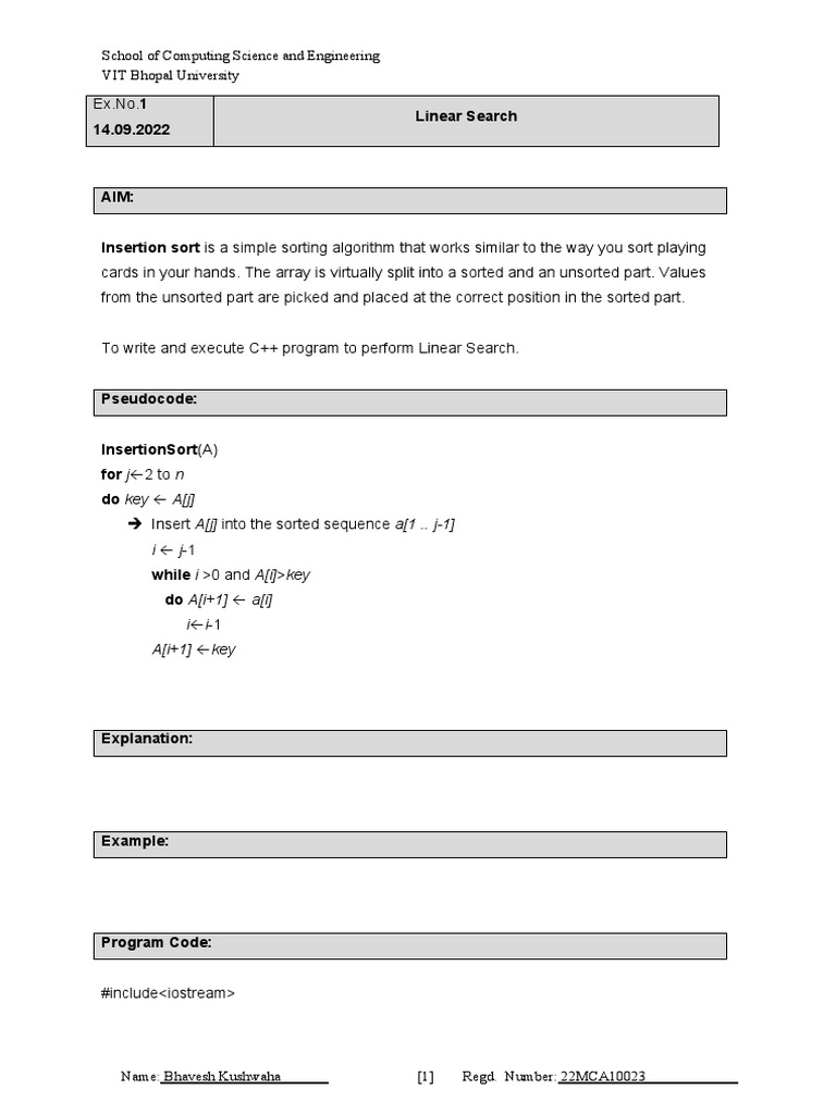 Inserion Sort Template (DSA) | PDF