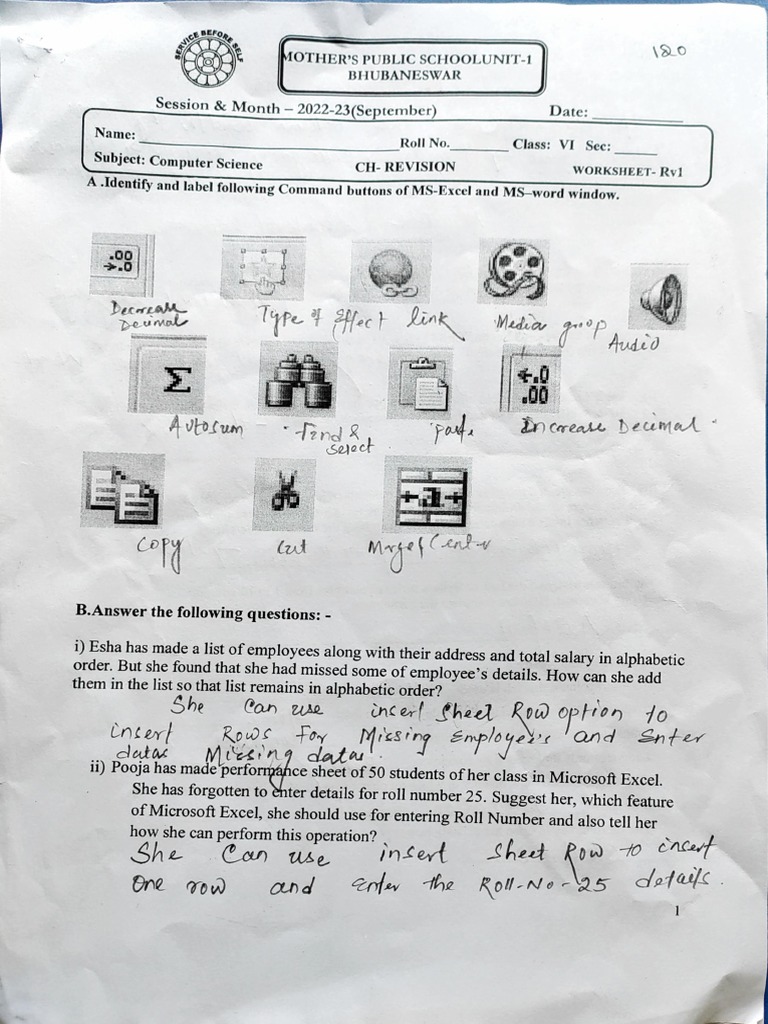STD - VI - Computer Science Revision Worksheet | PDF