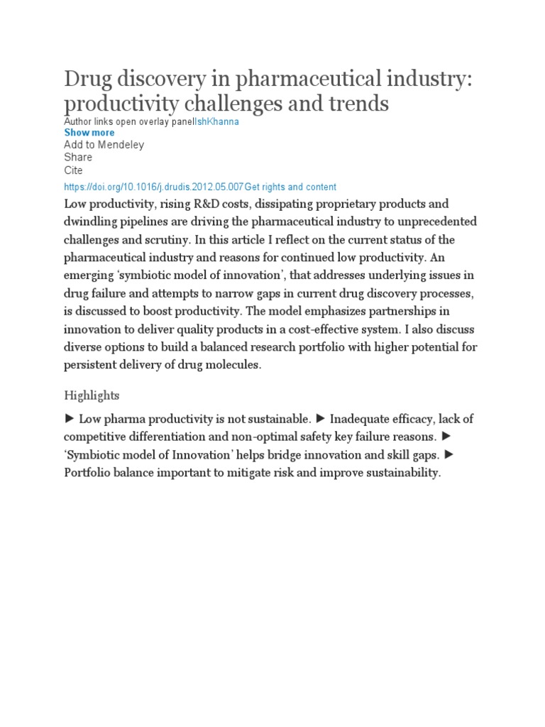 Drug Discovery in Pharmaceutical Industry | PDF