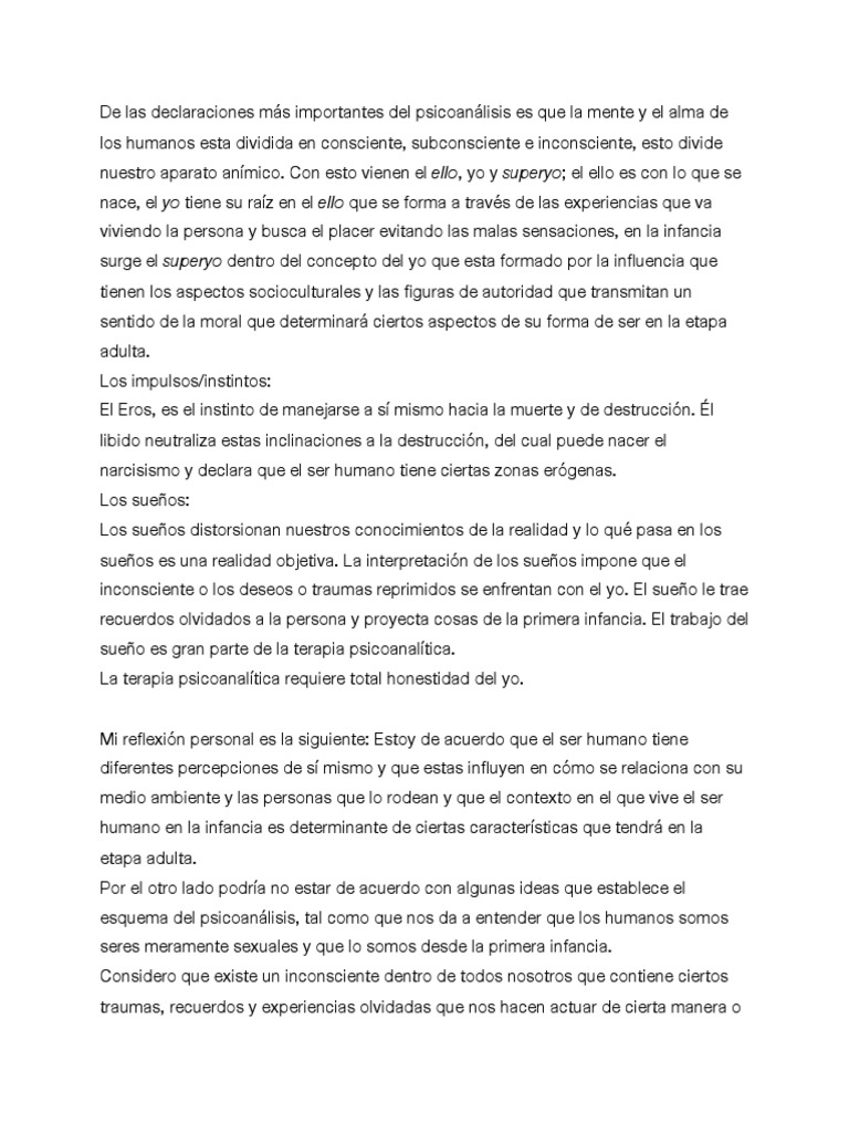 Esquema Del Psicoanalisis | PDF | Psicoanálisis | Mente inconsciente