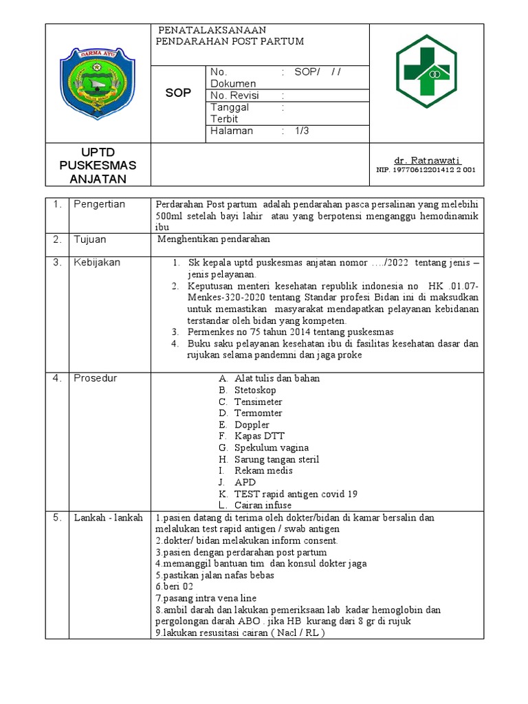 Apriyani 1.SOP Pendarahan Post Partum | PDF