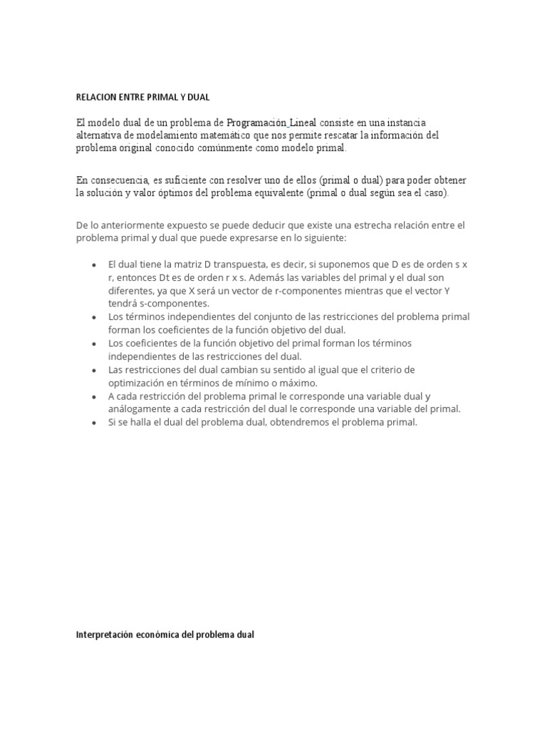 Relacion Entre Primal y Dual | PDF | Programación lineal | Ecuaciones