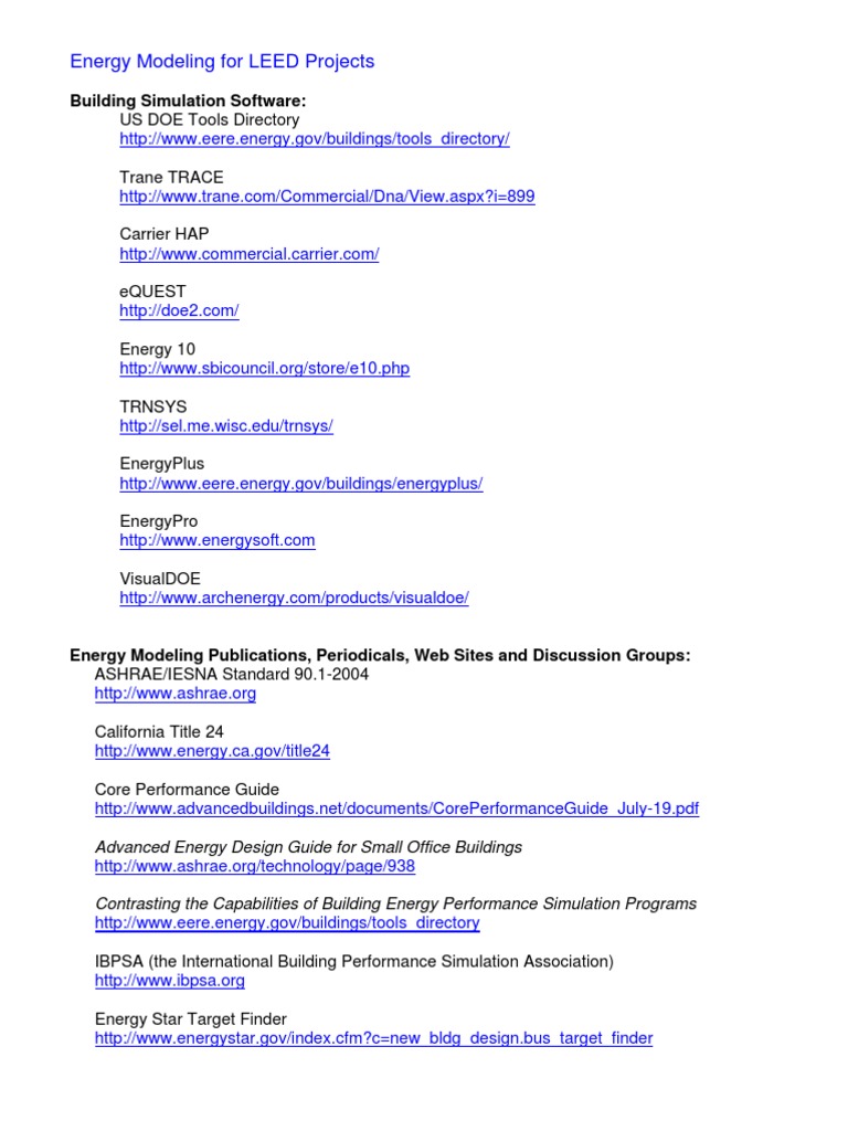 Energy Modeling For Leed Projects Pdf Simulation Leadership In