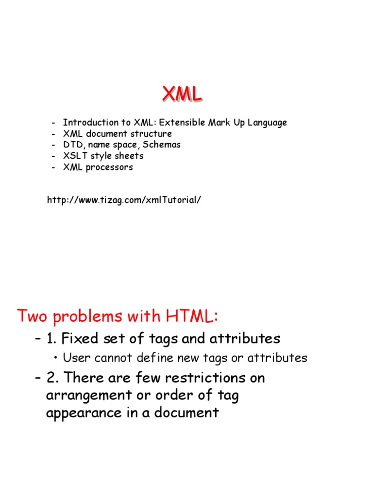 Introduction To Xml Extensible Mark Up Language Xml Document Structure Dtd Name Space