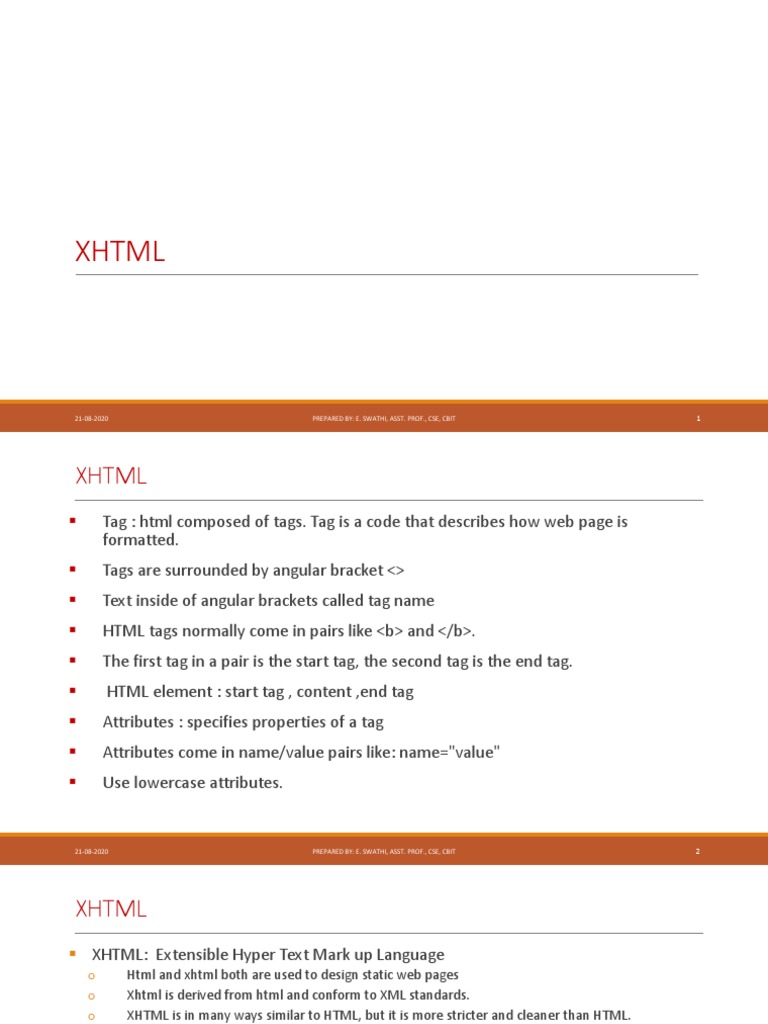 XHTML | Download Free PDF | Html Element | Hyperlink
