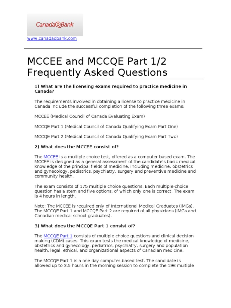 MCCEE and MCCQE Exam Overview | PDF | Test (Assessment) | Multiple Choice